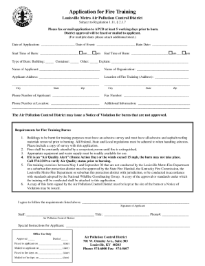 Fillable Online Application for Fire Training. Reg. 1.11 section 2.1.7 ...