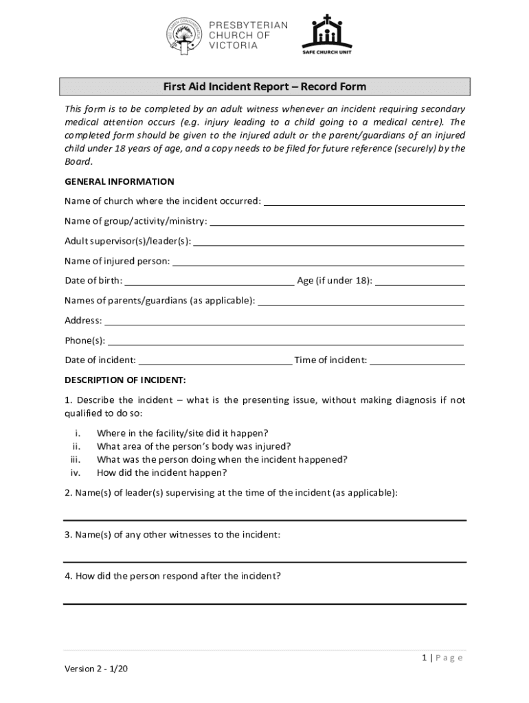 Fillable Online First Aid Incident Report Form TemplateTEMPLATES ...