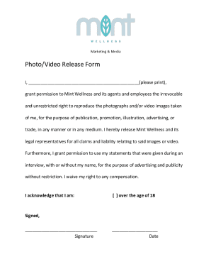 Fillable Online Photograph, Video and Audio Release Form Fax Email ...