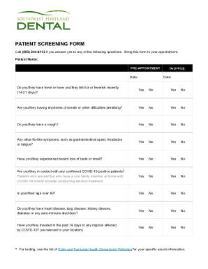 Fillable Online Patient Screening Form PDF Fax Email Print - pdfFiller