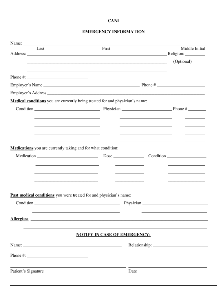 Fillable Online 12+ Emergency Medical Information Form Templates in PDF ...