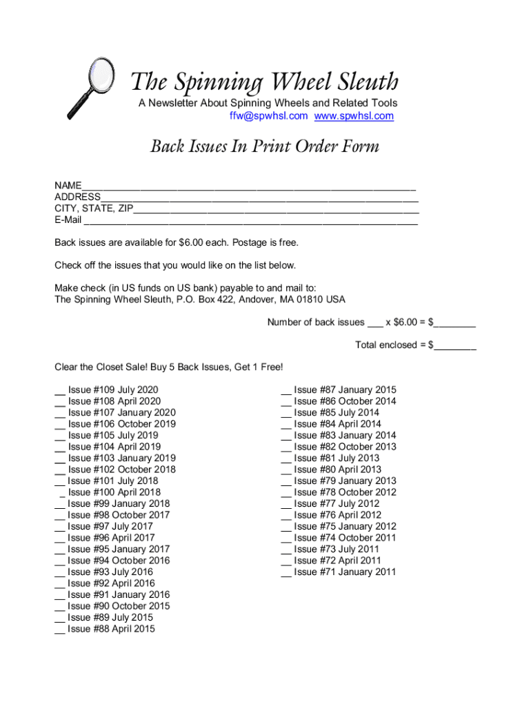 Fillable Online A Newsletter About Spinning Wheels and Related Tools ...
