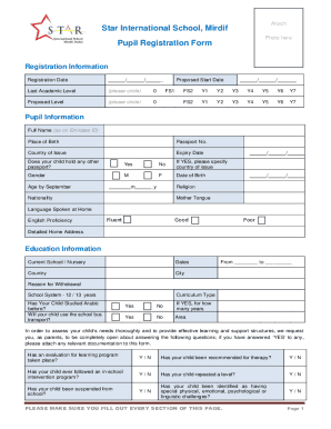 Fillable Online Elementary School RegistrationRegistration Information ...