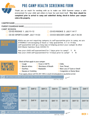 Fillable Online Pre-Camp Health Screening Form - Kingsley Pines Camp ...