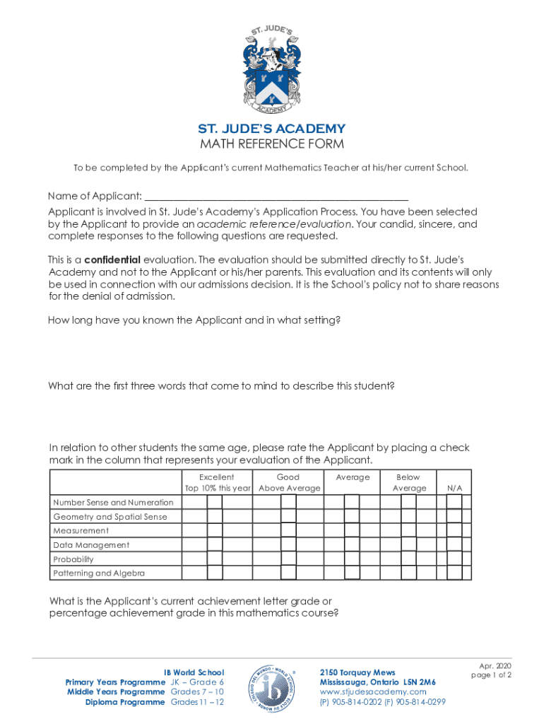 Fillable Online SJA Academic Reference Form Fax Email Print - pdfFiller