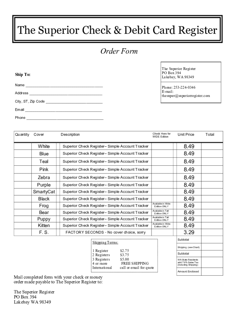 Fillable Online The Superior Check & Debit Card Register Fax Email ...