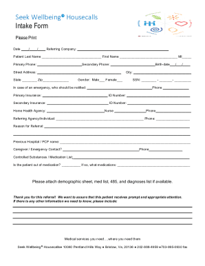 Fillable Online Seek Wellbeing Housecalls Intake Form Fax Email Print ...