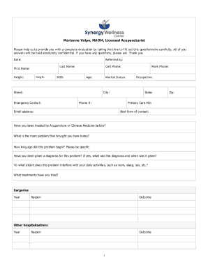 Fillable Online Acupuncture Intake Form.docx Fax Email Print - pdfFiller