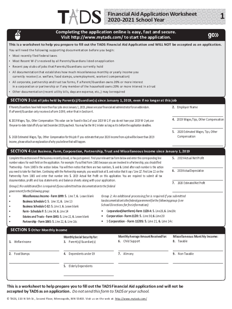 Fillable Online Fillable Online Financial Aid Application Worksheet 2020 ... Fax Email Print ...
