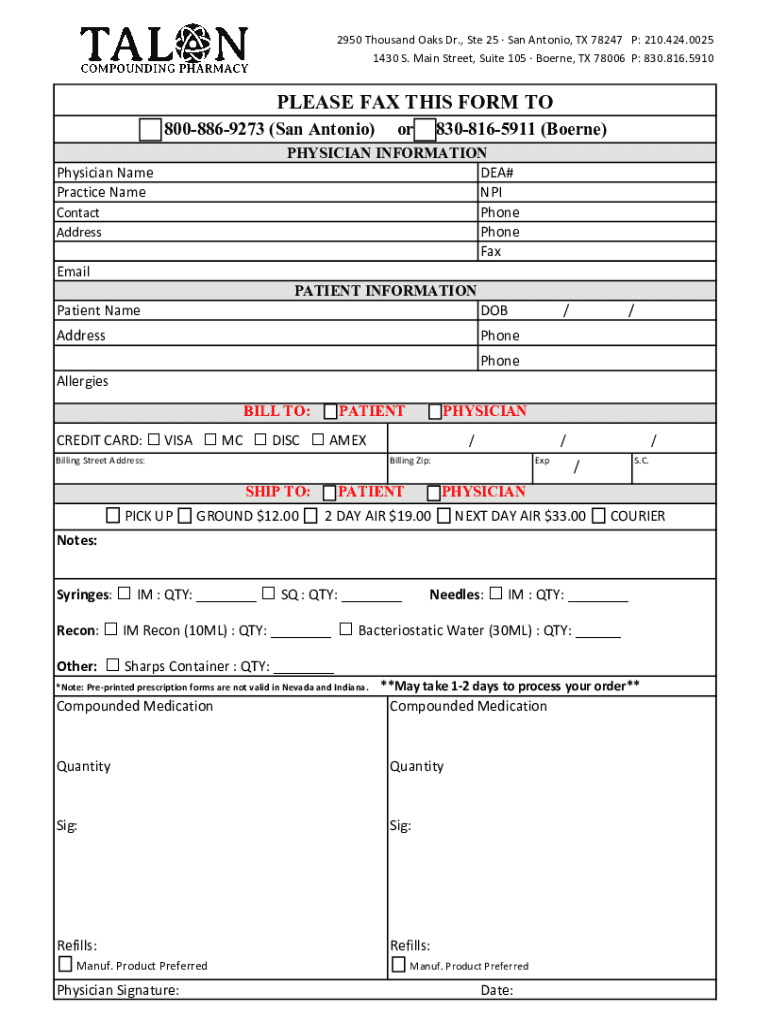 Fillable Online PATIENT PHYSICAN ORDER FORM SA and Boerne.xlsx Fax ...