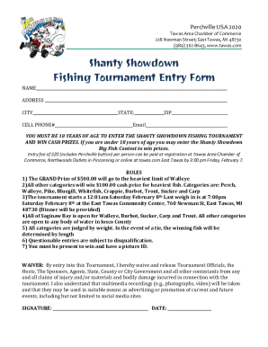 Fillable Online Shanty Showdown Fishing Tournament Entry Form - Tawas ...