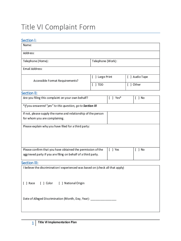 Fillable Online Title VI Complaint Form Anne Arundel Countys ...