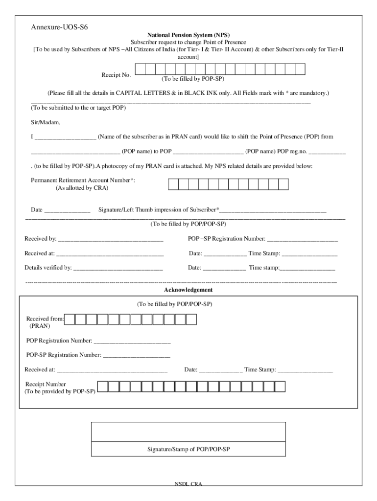 Fillable Online Annexure-UOS-S6 National Pension System (NPS ...