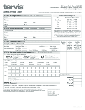 Fillable Online Retail Order Form - Tervis Fax Email Print - pdfFiller