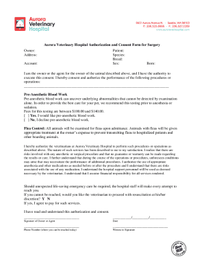 Fillable Online Aurora Veterinary Hospital Authorization and Consent ...