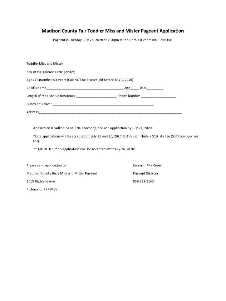 Fillable Online PDF Madison County Fair Toddler Miss and Mister Pageant ...
