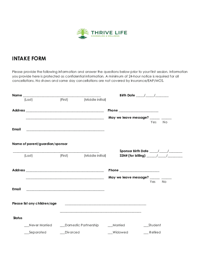 Fillable Online The Counseling Intake Process: What Counselors Need to ...Client Intake ...