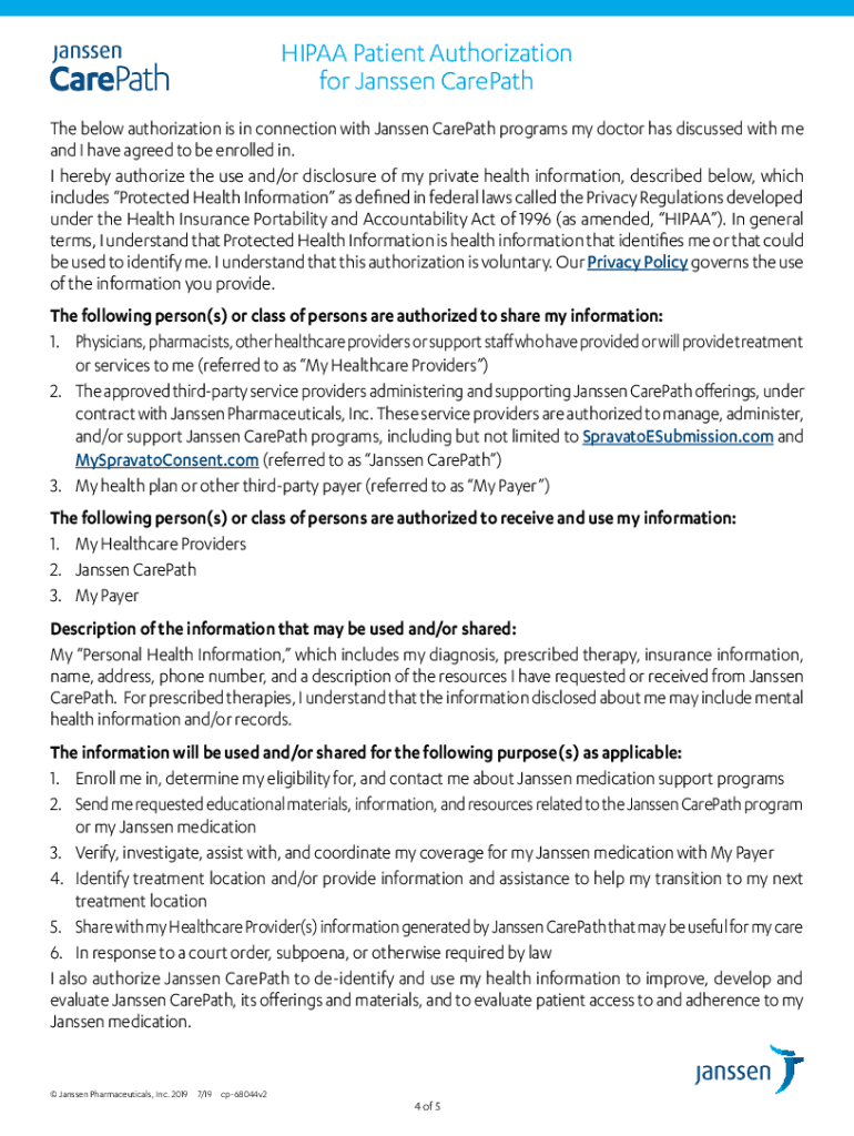 Fillable Online HIPAA Patient Authorization for Janssen CarePath Fax ...