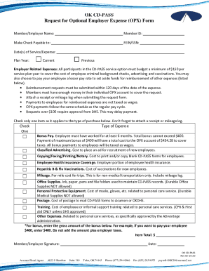 Fillable Online OK CD-PASS Request for Optional Employer Expense (OPX ...