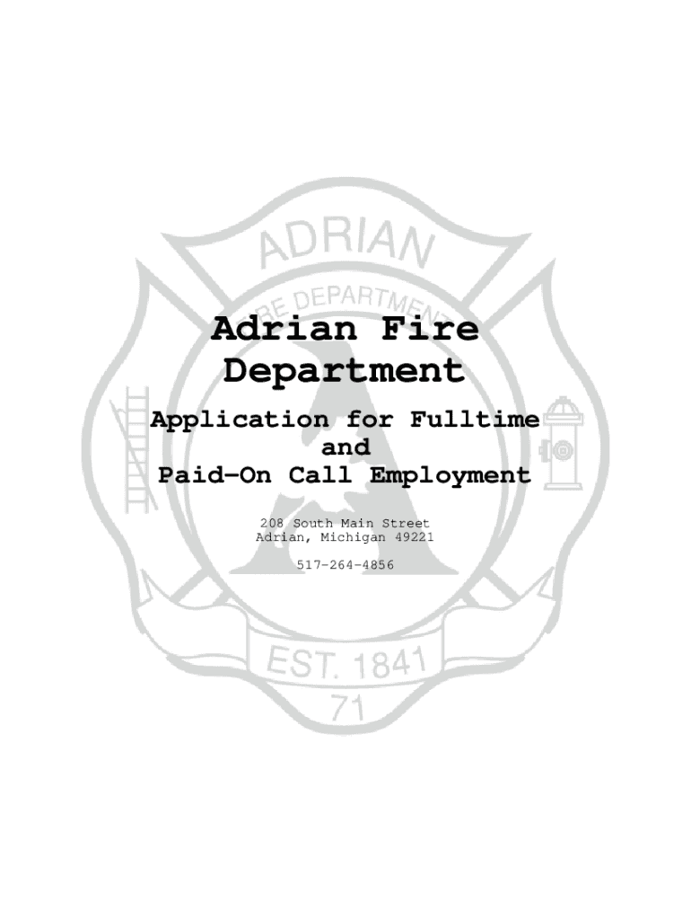 Fillable Online Fire - Adrian MI Fax Email Print - pdfFiller