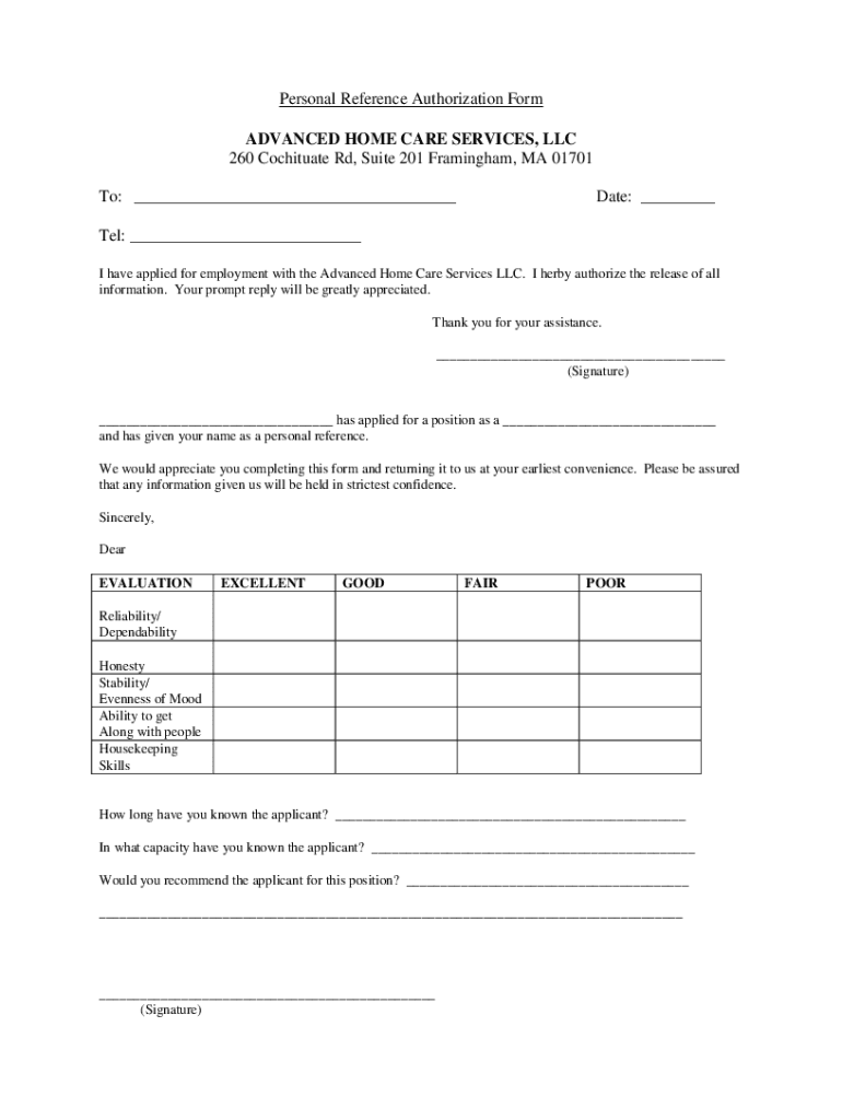 Fillable Online Personal Reference Authorization Form Fax Email Print ...
