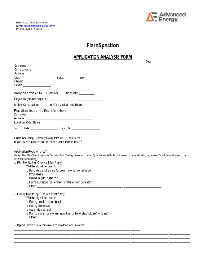 Fillable Online FlareSpection Application Analysis Form - Advanced ...
