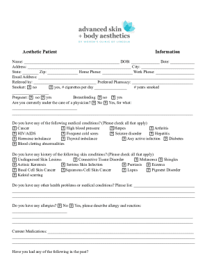 Fillable Online Aesthetic Patient Information - Lincoln Aesthetics Fax ...