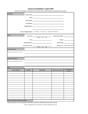 Fillable Online Warranty Claim Form.xlsx Fax Email Print - pdfFiller
