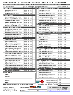 Fillable Online NEW 2020 UNCLE LEE'S TEA CONSUMER-DIRECT MAIL ORDER ...