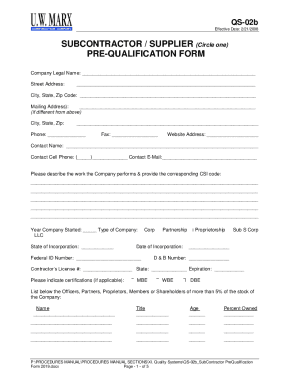 Fillable Online SUBCONTRACTOR / SUPPLIER (Circle one) PRE-QUALIFICATION ...
