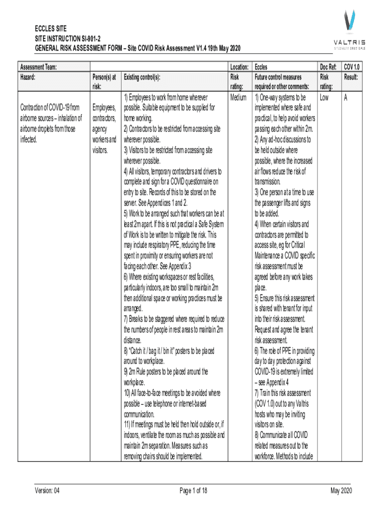 Fillable Online SI-901-2 RISK ASSESSMENT FORM - General COVID risk ...
