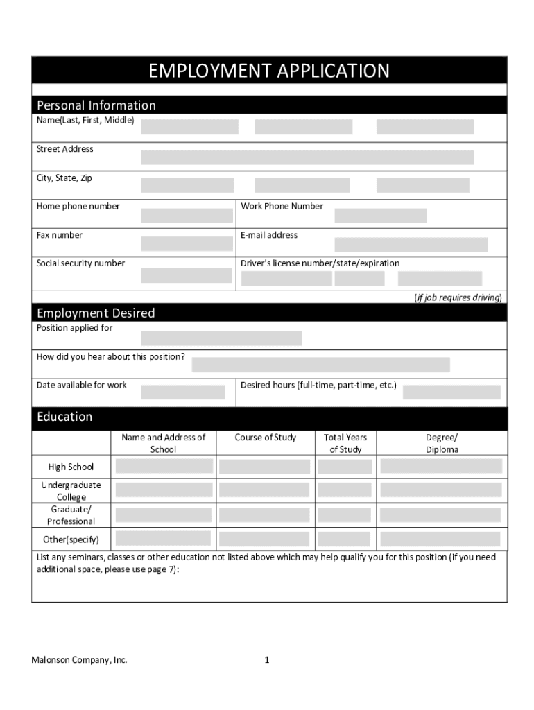 Fillable Online Application for Employment - Fill and Sign Printable ...
