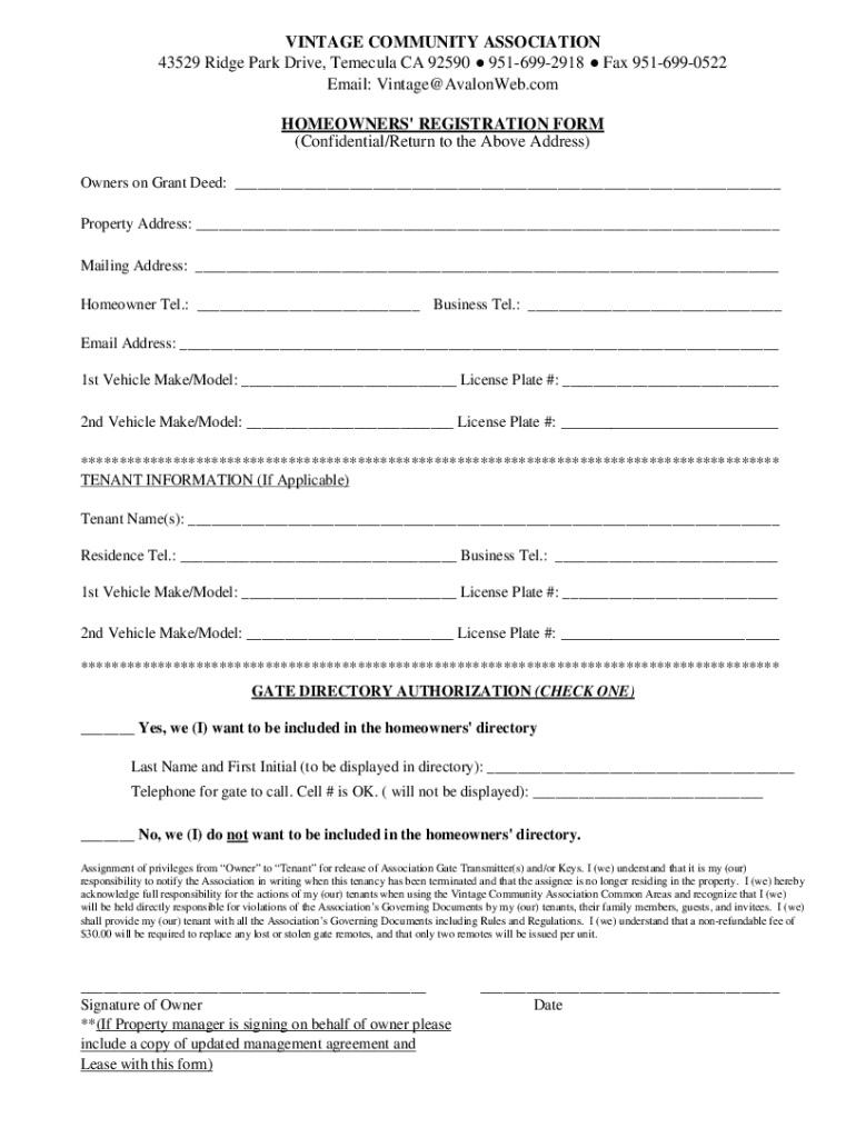 Fillable Online Homeowner Registration Form Fax Email Print - pdfFiller