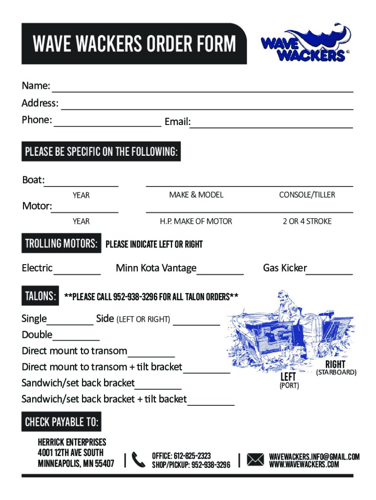 Fillable Online Wave Wackers Order Form Fax Email Print - pdfFiller