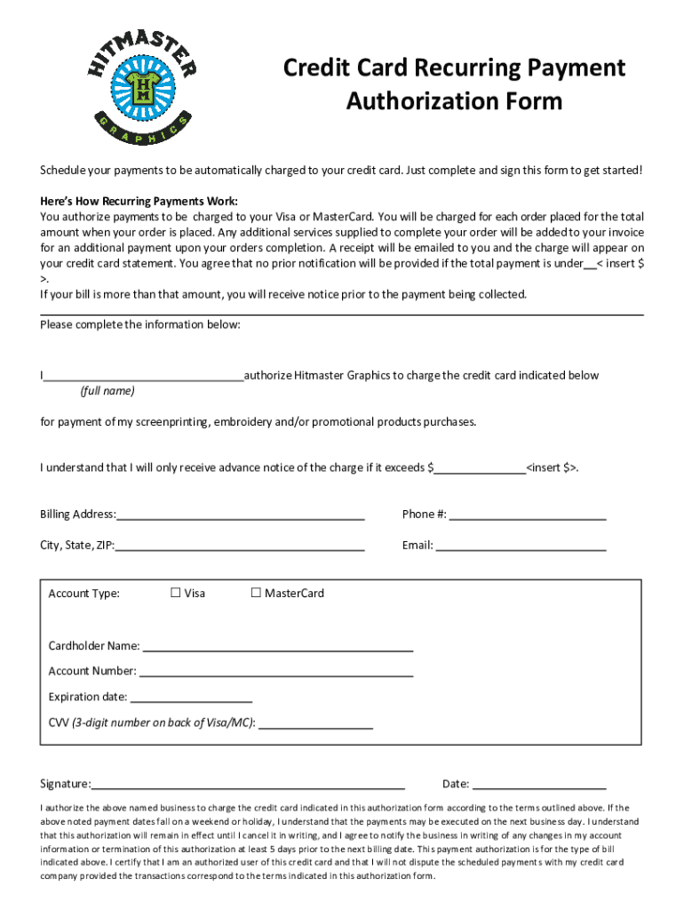 Fillable Online Credit Card Recurring Payment Fax Email Print - pdfFiller