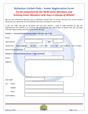 Fillable Online Rolleston Cricket Club Membership Application Form Fax ...