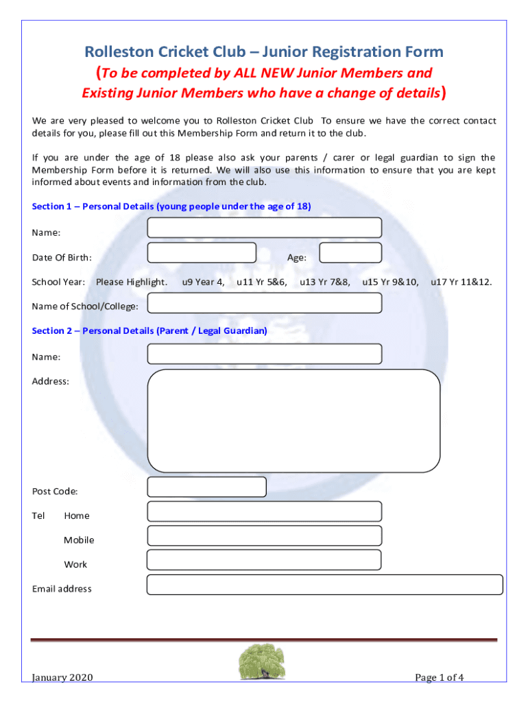 Fillable Online Rolleston Cricket Club Membership Application Form Fax ...