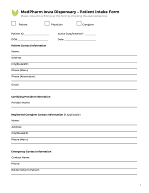 Fillable Online MedPharm Iowa Dispensary Patient Intake Form Fax Email ...