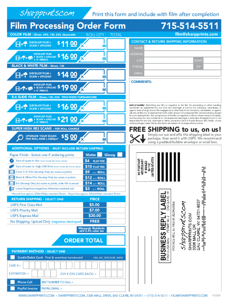 Fillable Online Process One - Film developing and reprint order Forms ...