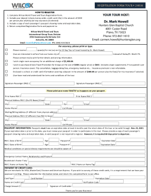 Fillable Online REGISTRATION FORM TOUR # 210510 Fax Email Print - pdfFiller