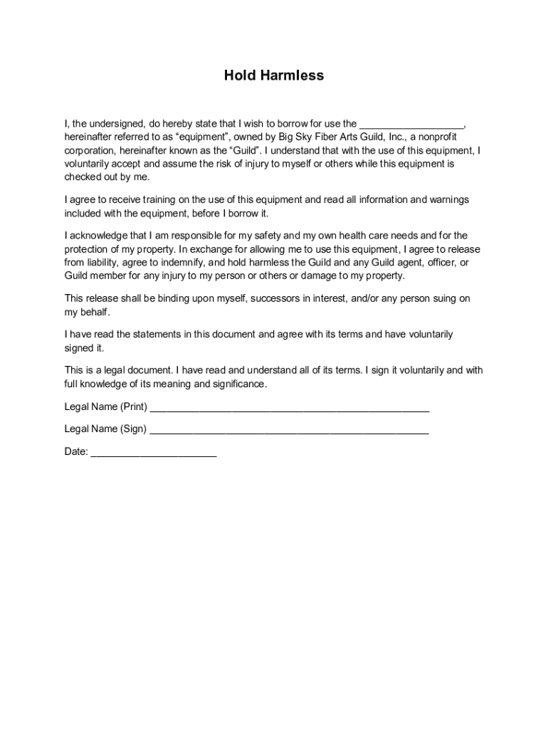 Fillable Online Release and Hold Harmless Sample Clauses Fax Email ...