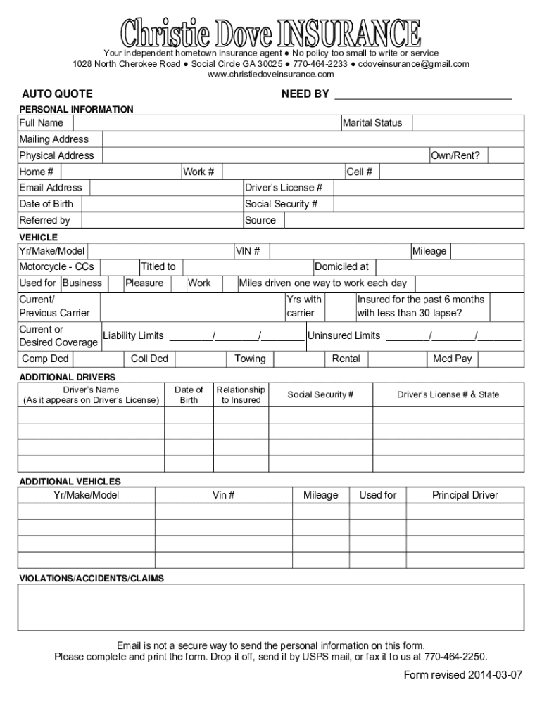 Fillable Online web-version-cdi-auto-quote-form-revised-2014-03-08.doc ...