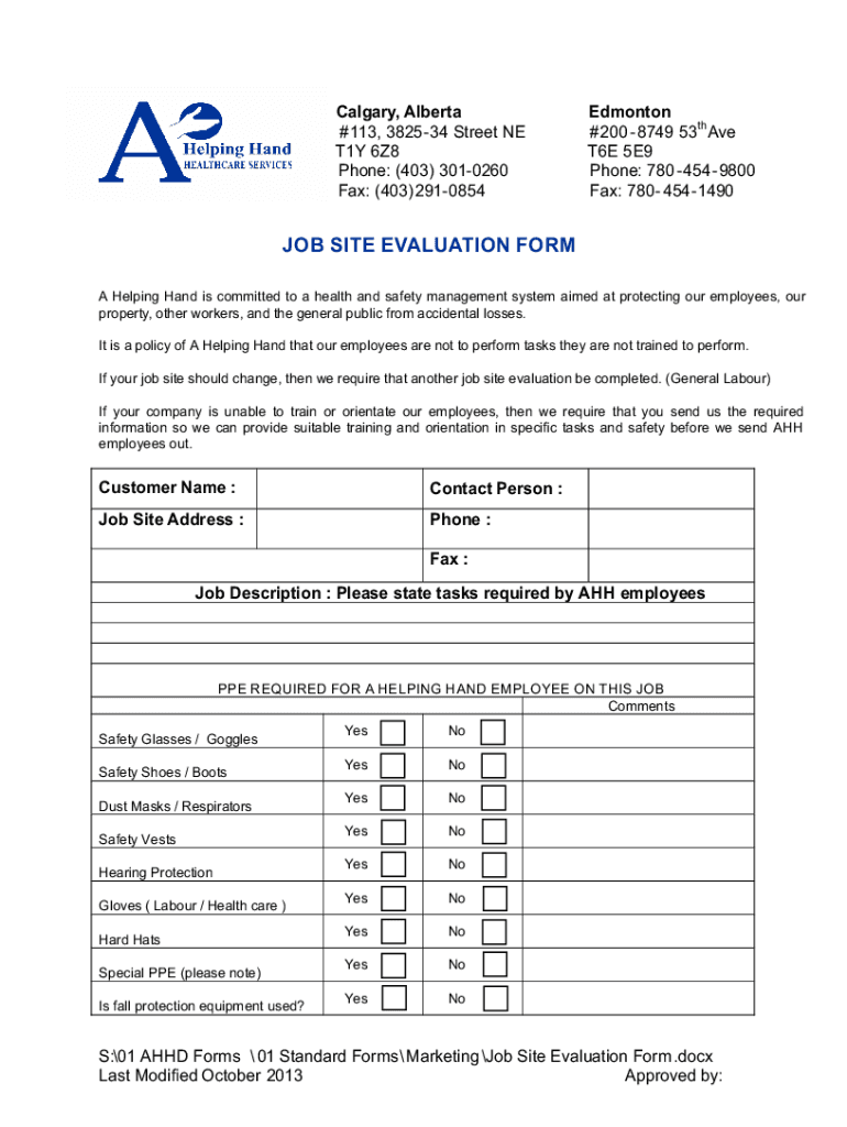 Fillable Online Job Site Evaluation Form.cdr Fax Email Print - pdfFiller