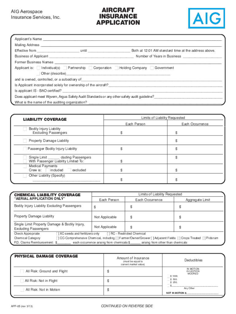 Fillable Online Fill - Free fillable Aerospace Aircraft Insurance ...