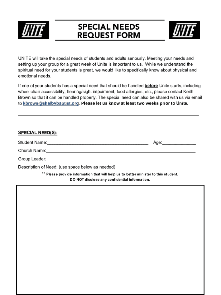 Fillable Online Unite18SpecialNeedsForm.doc Fax Email Print - pdfFiller