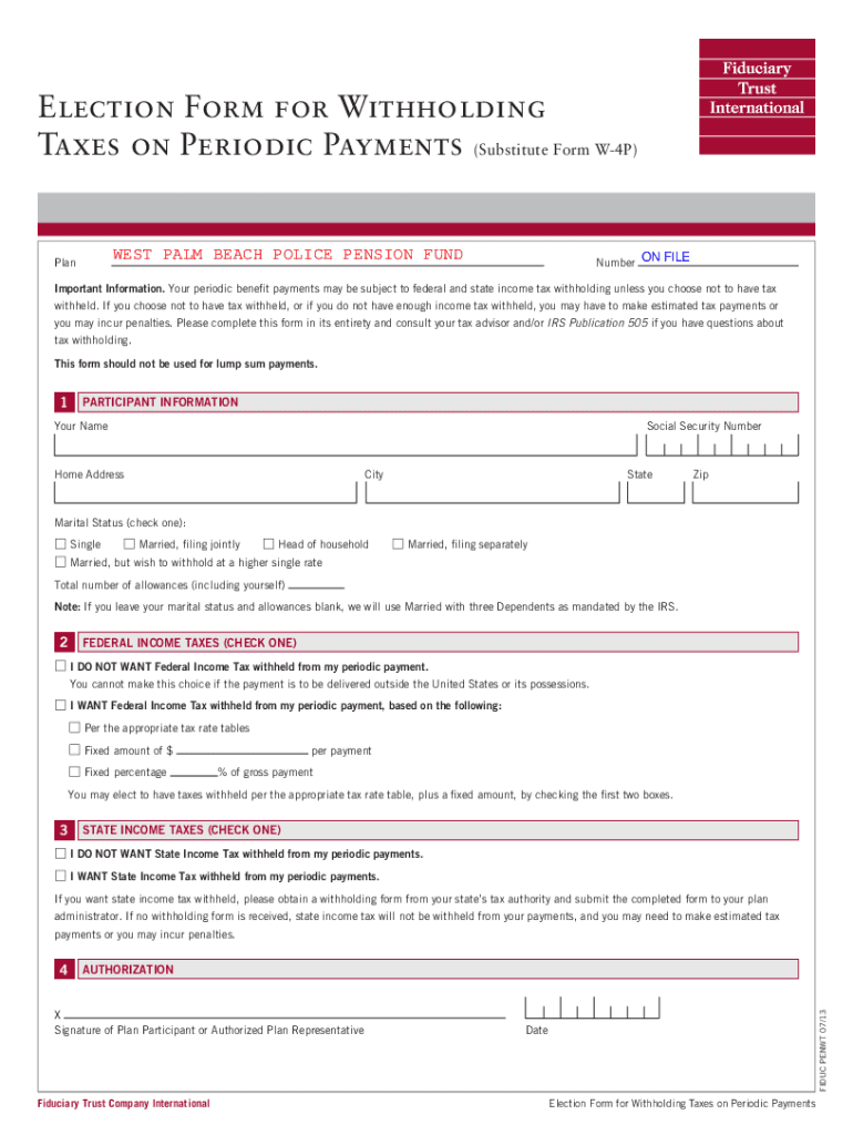 Fillable Online TAX WITHHOLDING ELECTION (Substitute IRS Form W-4P) Fax ...