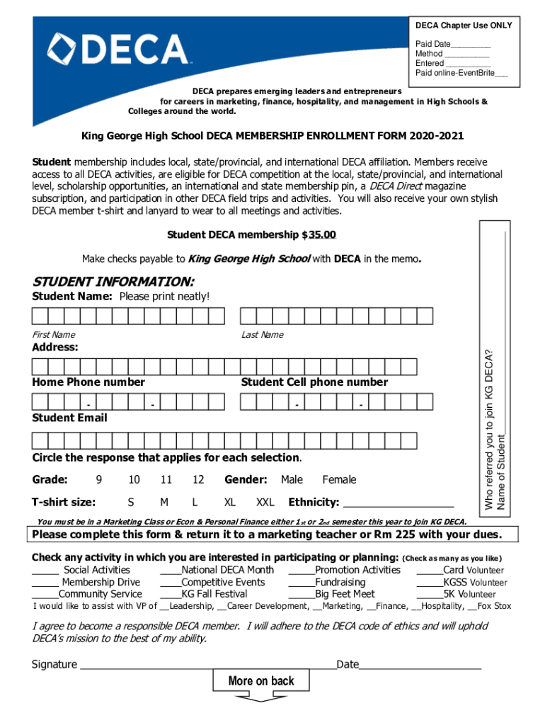 Fillable Online Chapter CampaignsHS - DECA IncDECA Inc. - DECA ...