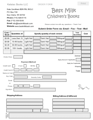 Fillable Online Best Milk Order Form Fax Email Print - pdfFiller