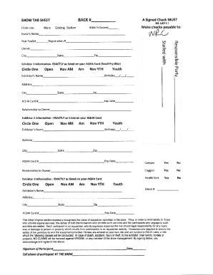 Fillable Online SHOW TAB SHEET Fax Email Print - pdfFiller