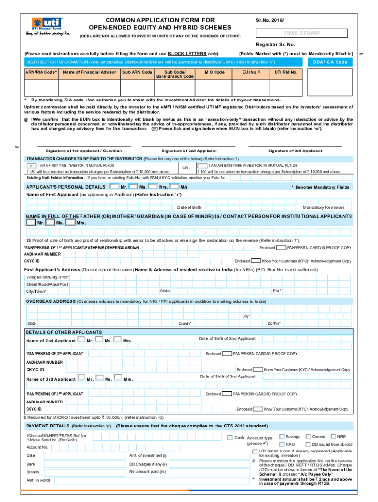 Fillable Online COMMON APPLICATION FORM FOR Sr.No. 2018/ OPEN-ENDED EQUITY ... Fax Email Print ...